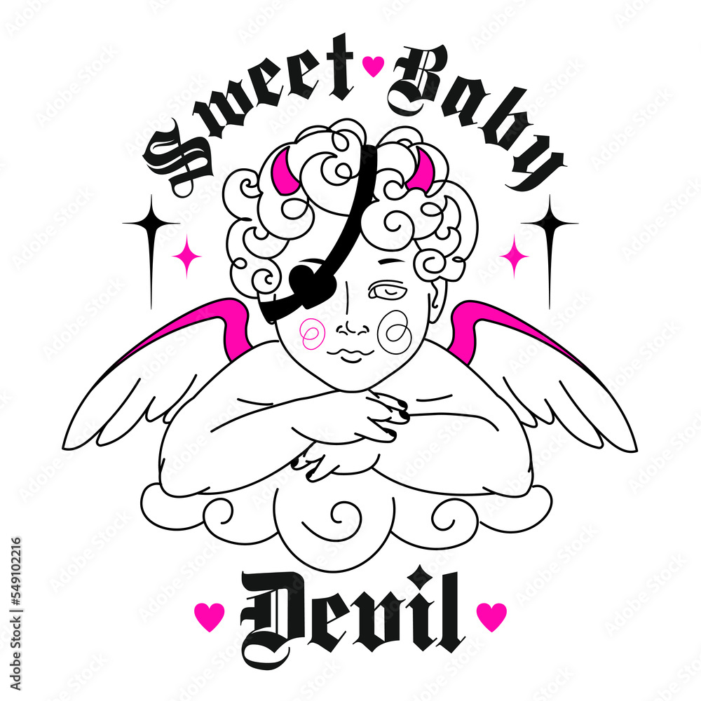 Y2K Baby devil angel. Silhouette aesthetic print with fun weird ...