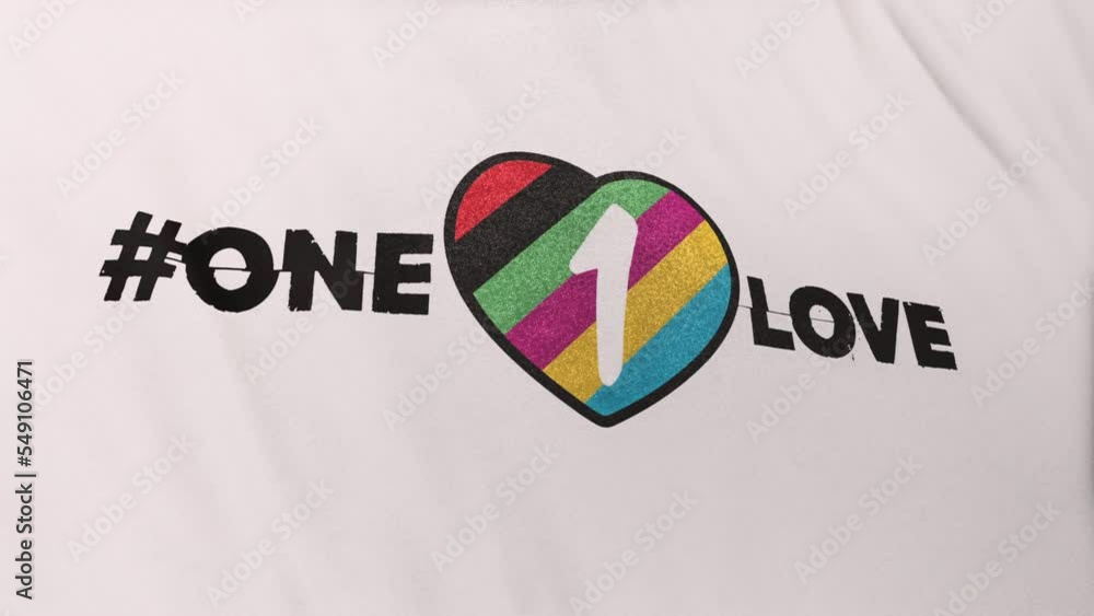 Hashtag symbol "One Love" and rainbow colored heart icon on white ...