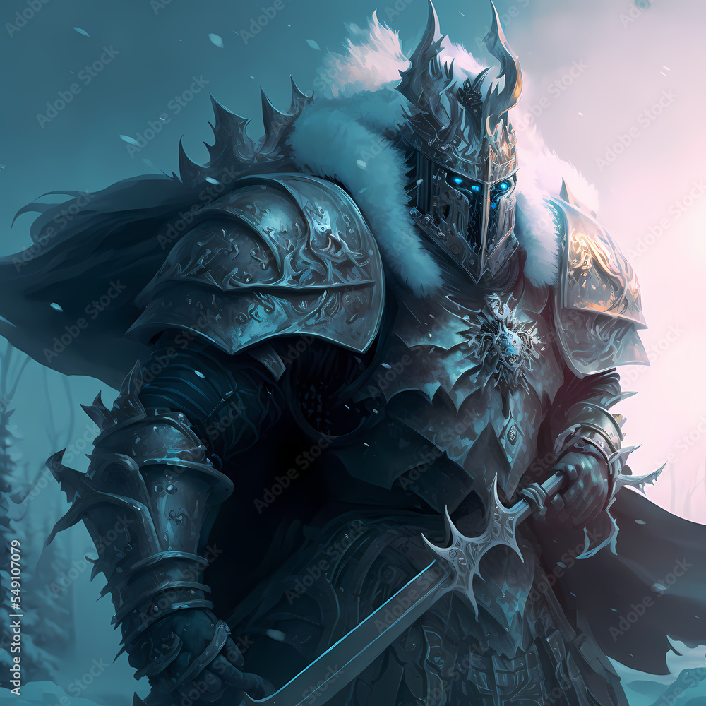 fantasy concept art of an ice Knight holding a Sword in Armor. Full ...