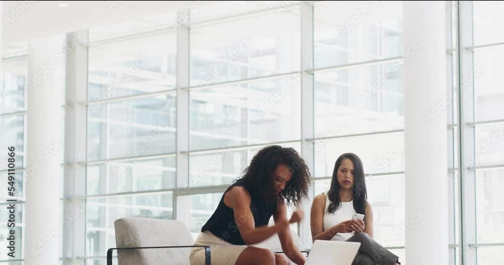 Anger, rage and black woman smash laptop in modern office from mental ...
