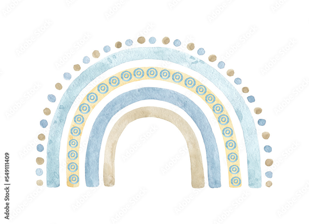Cartoon blue rainbow..Watercolor hand painted illustrations for baby ...