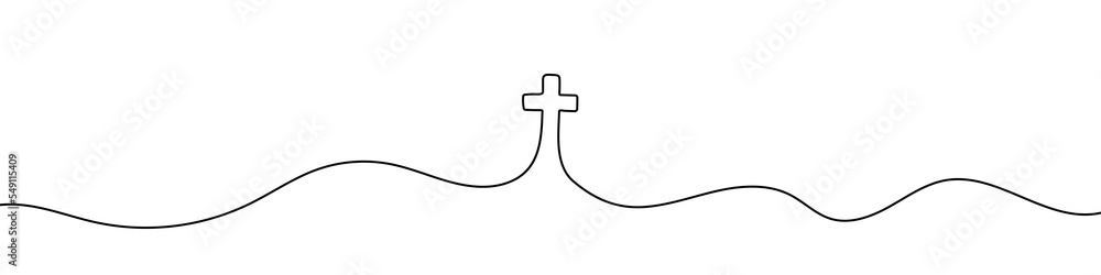 Continuous line drawing of christian cross. Religious cross one line ...