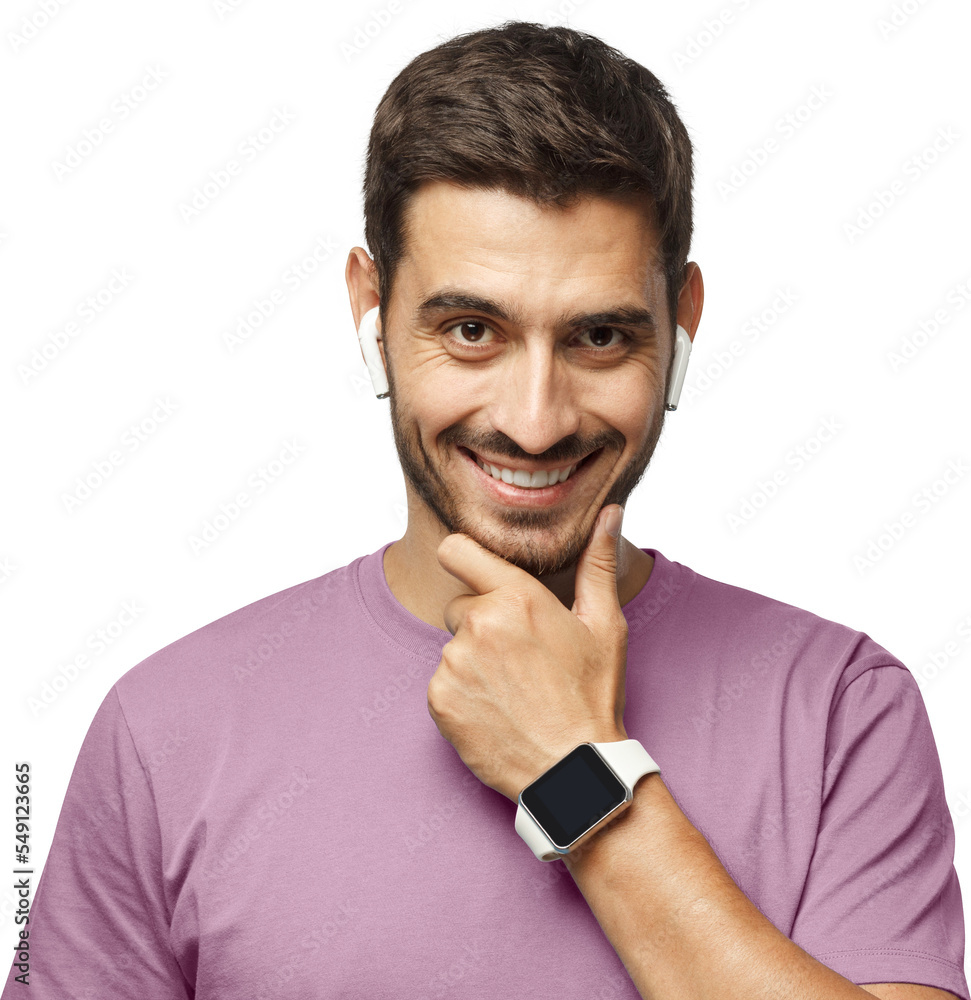 Handsome Man Standing Showing His Smartwatch With Empty Blank Black