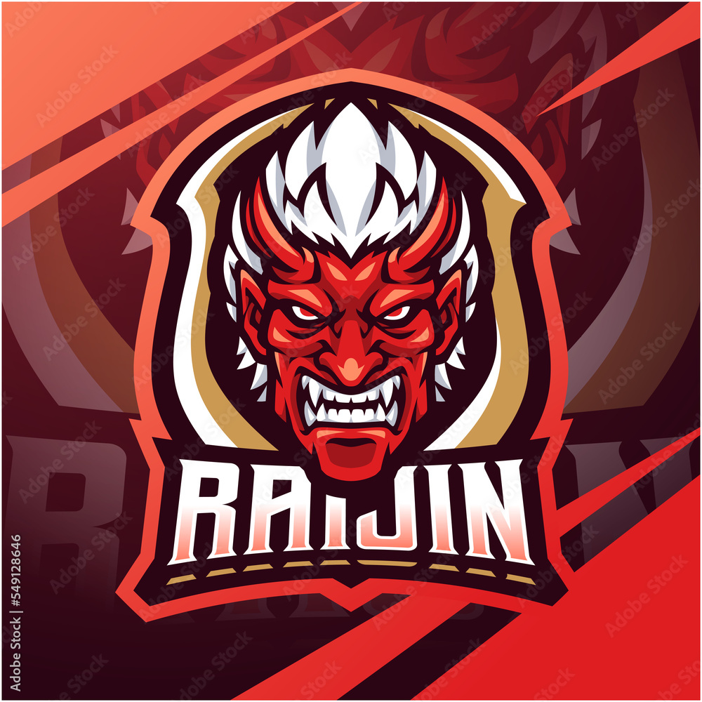 Raijin head esport mascot logo design Stock Illustration | Adobe Stock