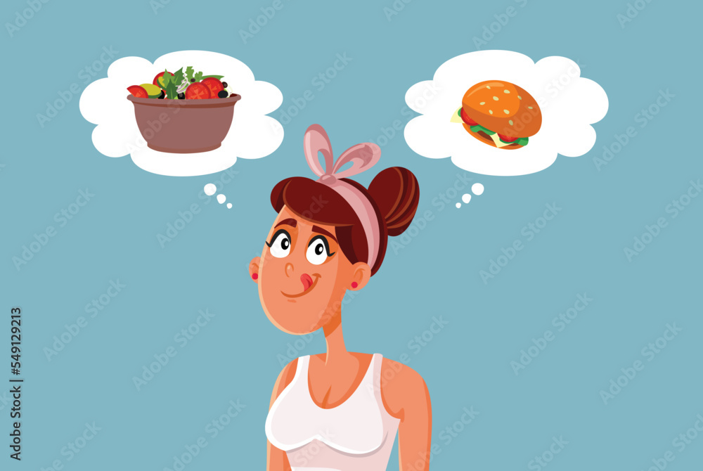 Hungry Craving Woman Deciding What to Eat Vector Cartoon Illustration ...