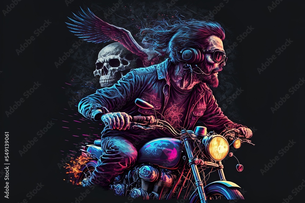 Skull Biker Riding Motorcycle Illustration Stock Illustration | Adobe Stock
