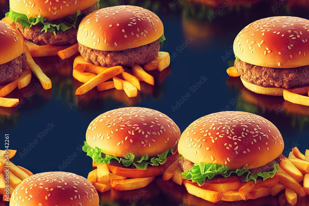 Hamburger Burger French Fries Seamless Texture Pattern Tiled Repeatable ...