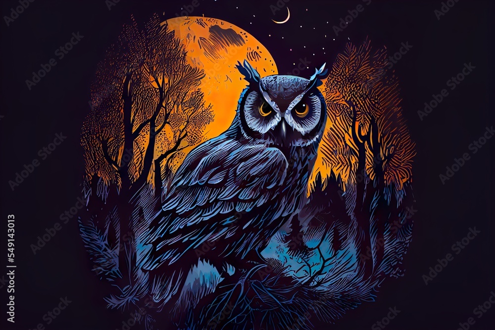 illustration of spooky owl in retro style. the illustration is crafted ...