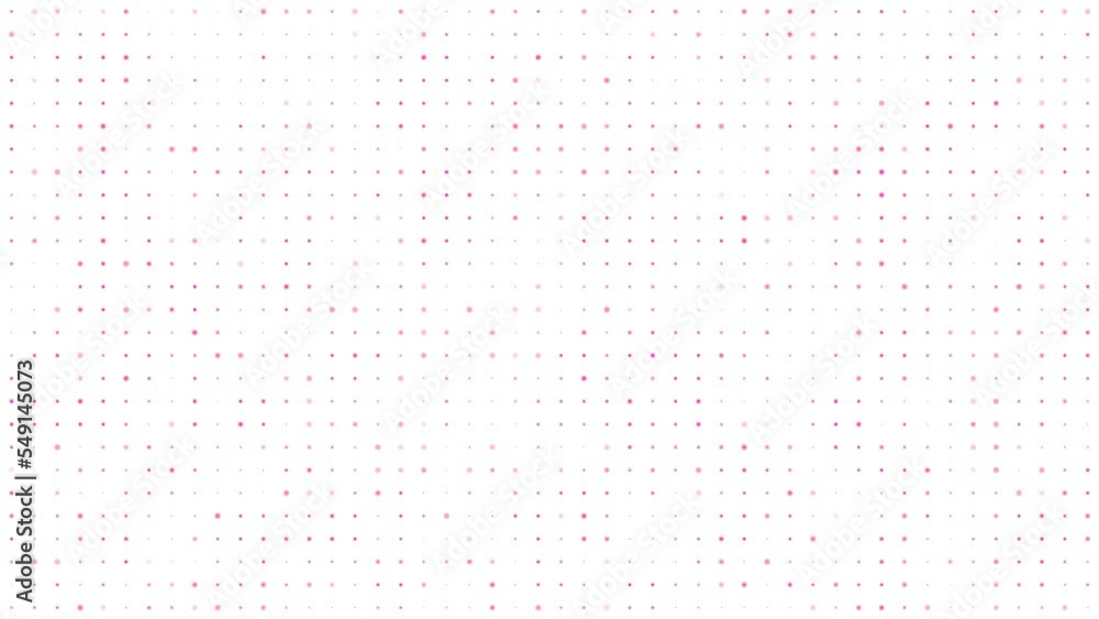 Pink floating dots on white background loop. Slow mosaic chaotic moving seamless animation ...