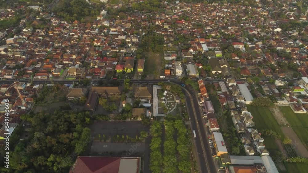 aerial view Yogyakarta with buildings and houses at sunset. urban ...
