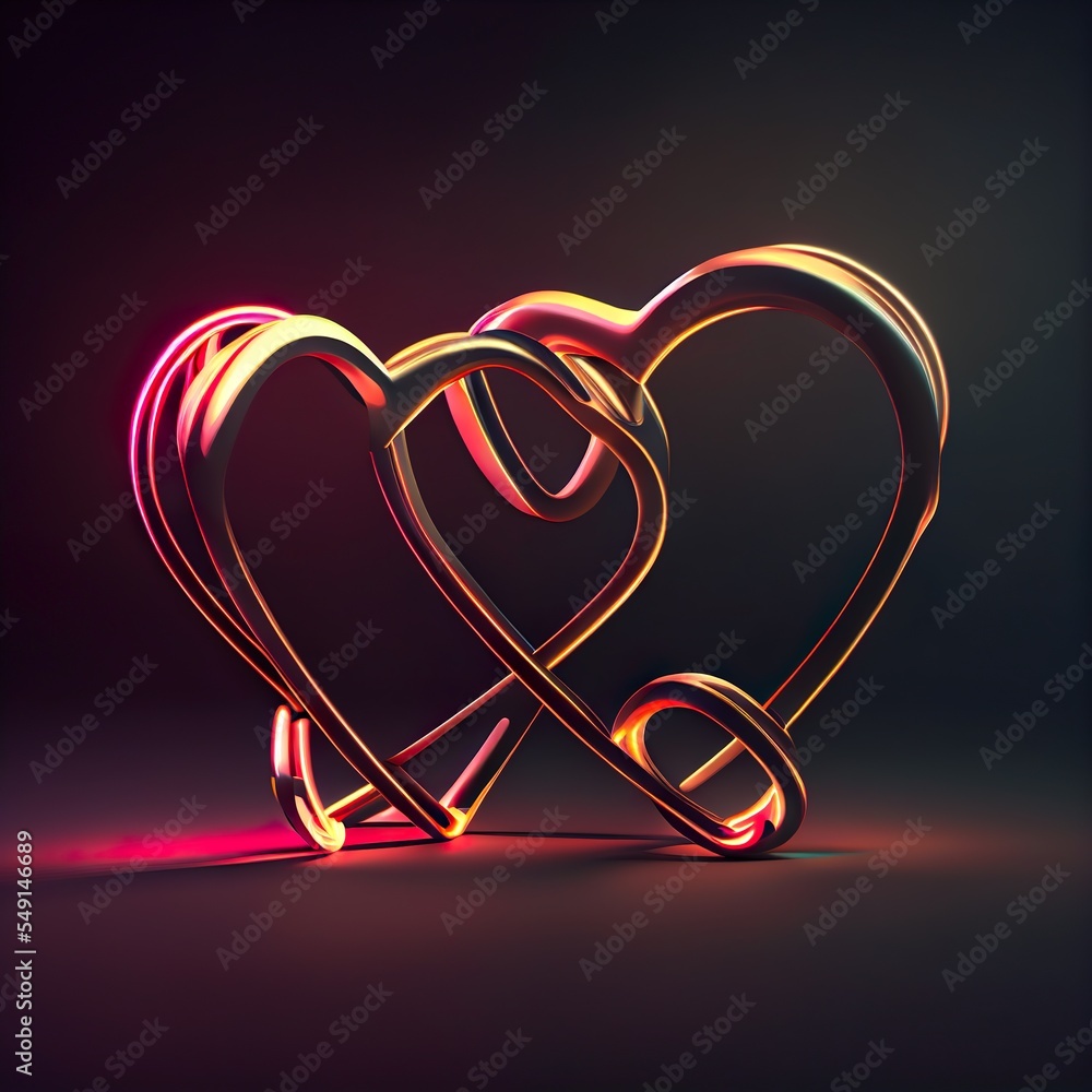 3d render, abstract neon background, a heart made of red lights ...