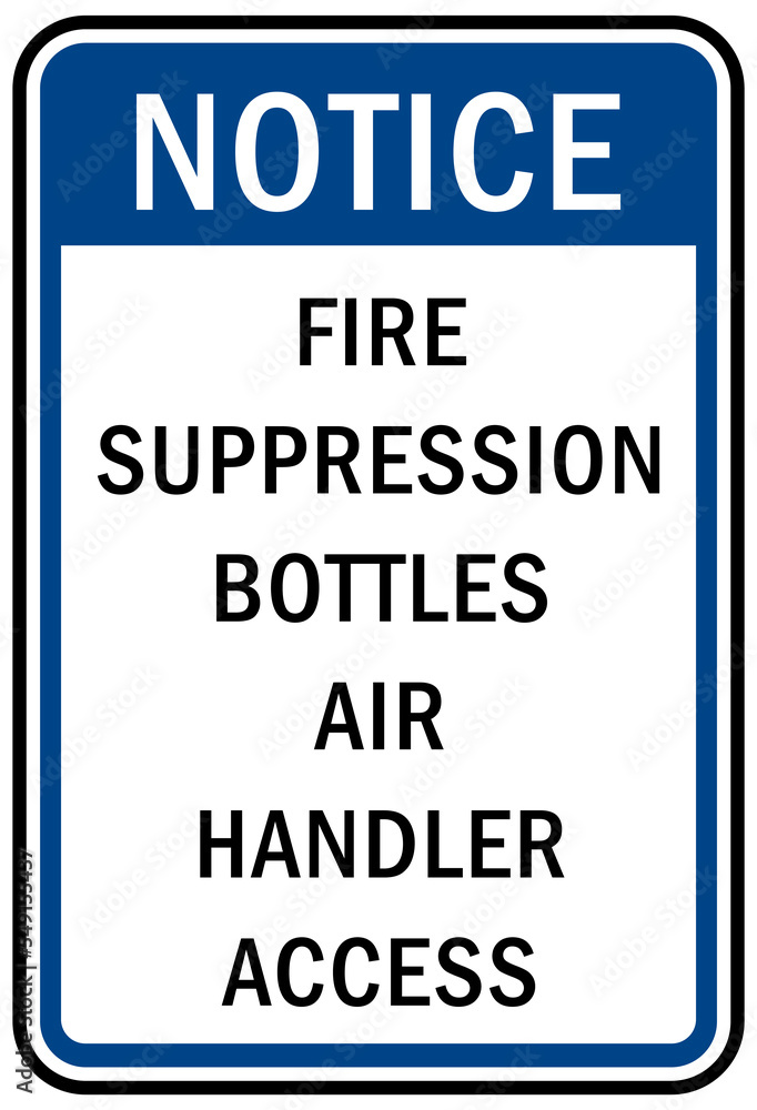 Fire emergency sign Fire suppression bottle air handler access Stock ...