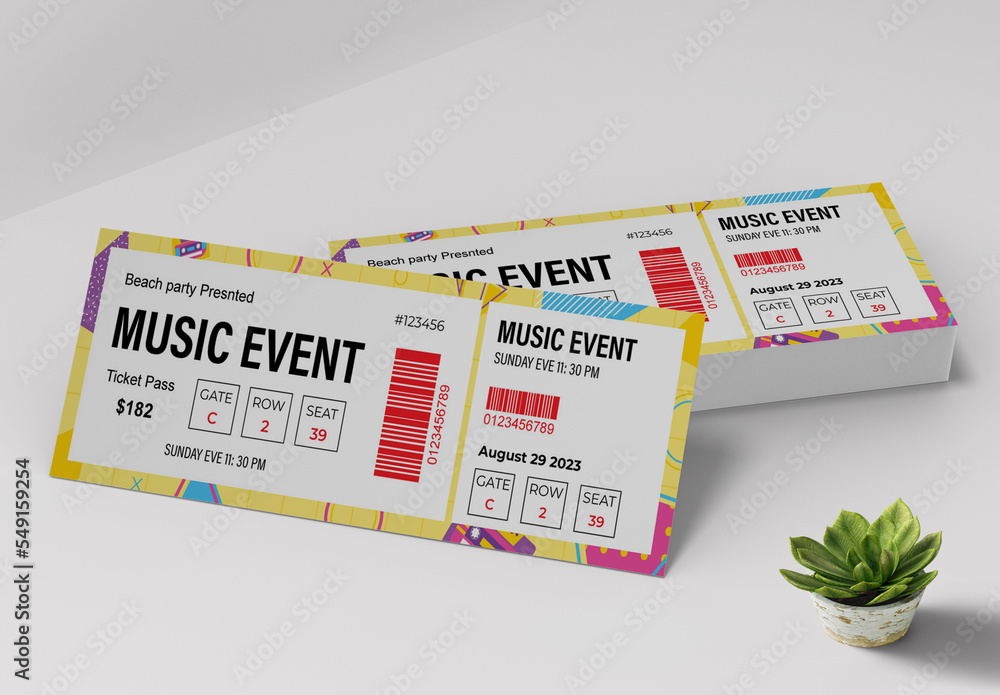 Music Festival Ticket Stock Template | Adobe Stock