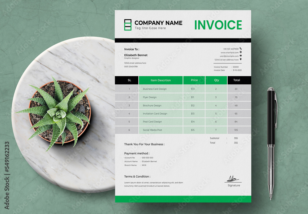 Invoice Design Template Layout Stock Template | Adobe Stock