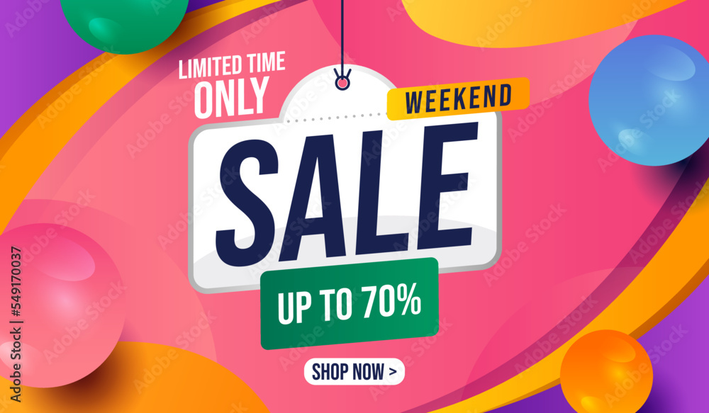 Weekend sales background with realistic balloons Stock Vector | Adobe Stock