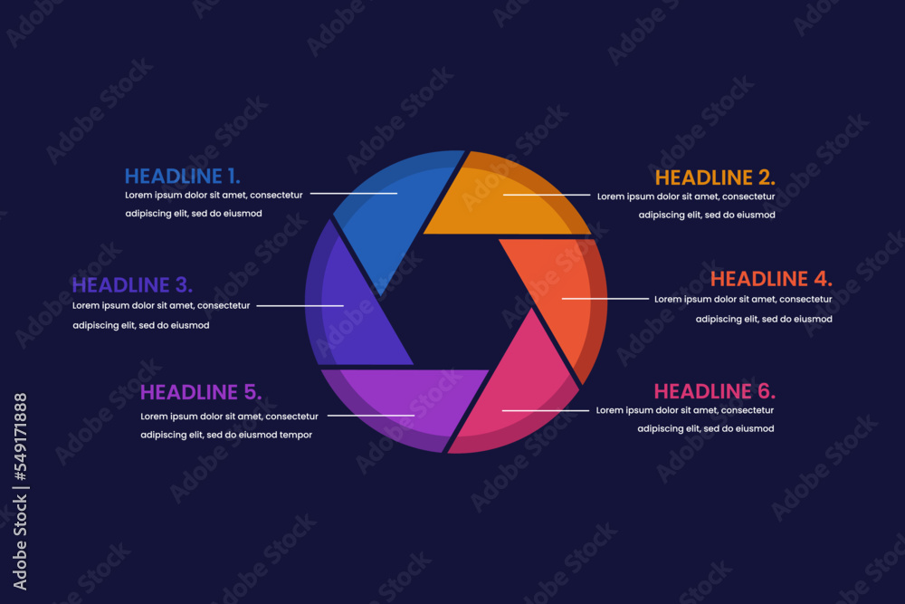 Circular 6 steps infographic template design for business presentation ...