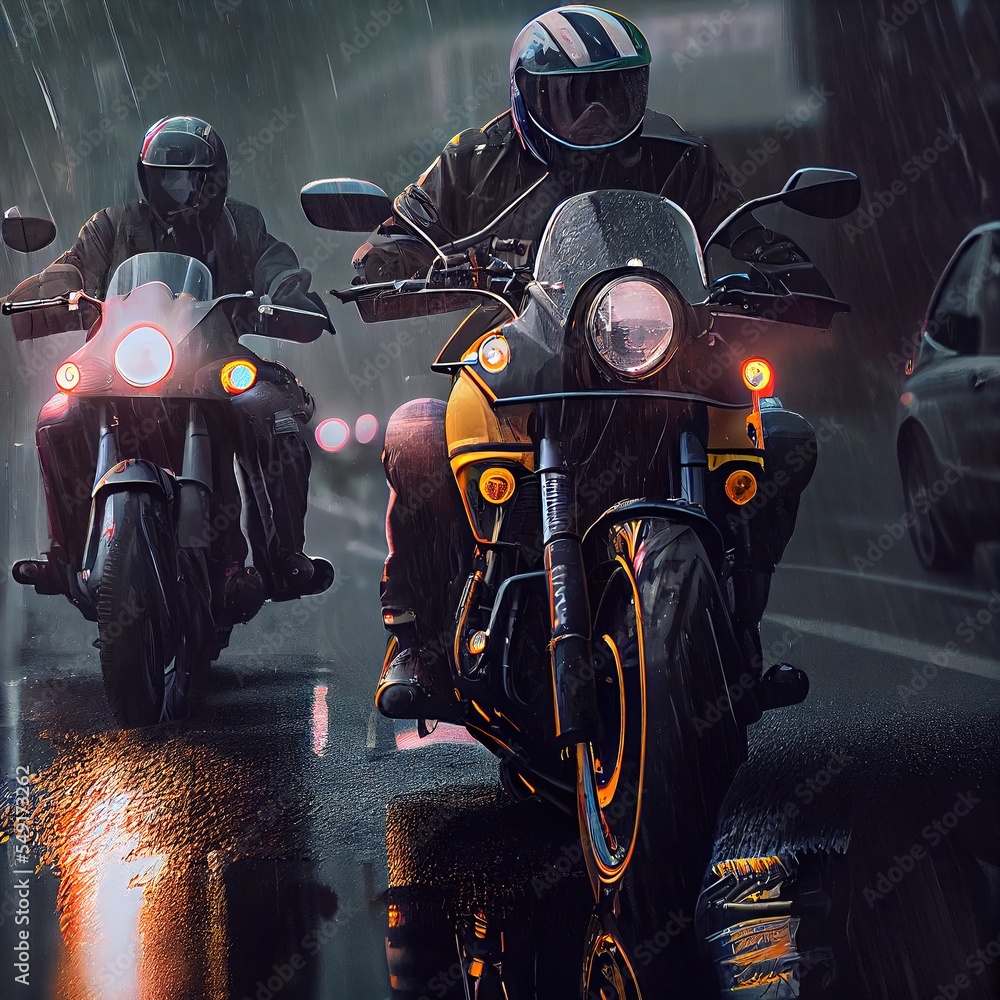 Stunning photorealistic illustration of bikers riding on high at ...