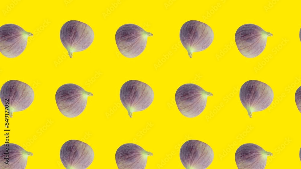 Figs in animated grid seamless loop pattern on a yellow background ...