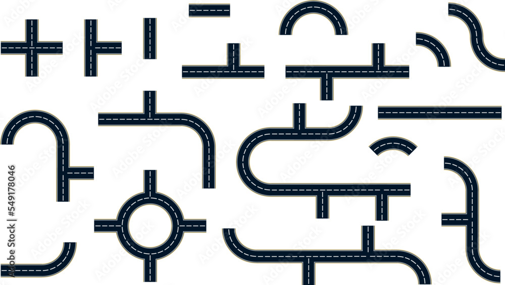 Vetor de Road and highway vector elements for city map creation. Top ...