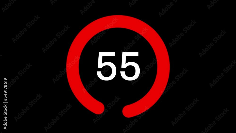 60 Seconds 1 Minute Red And White Animated Indicator Countdown Timer