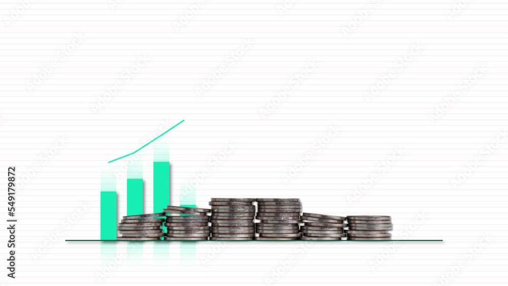 Floating bar graph and line graph with pile of coins. Stock 비디오 | Adobe ...