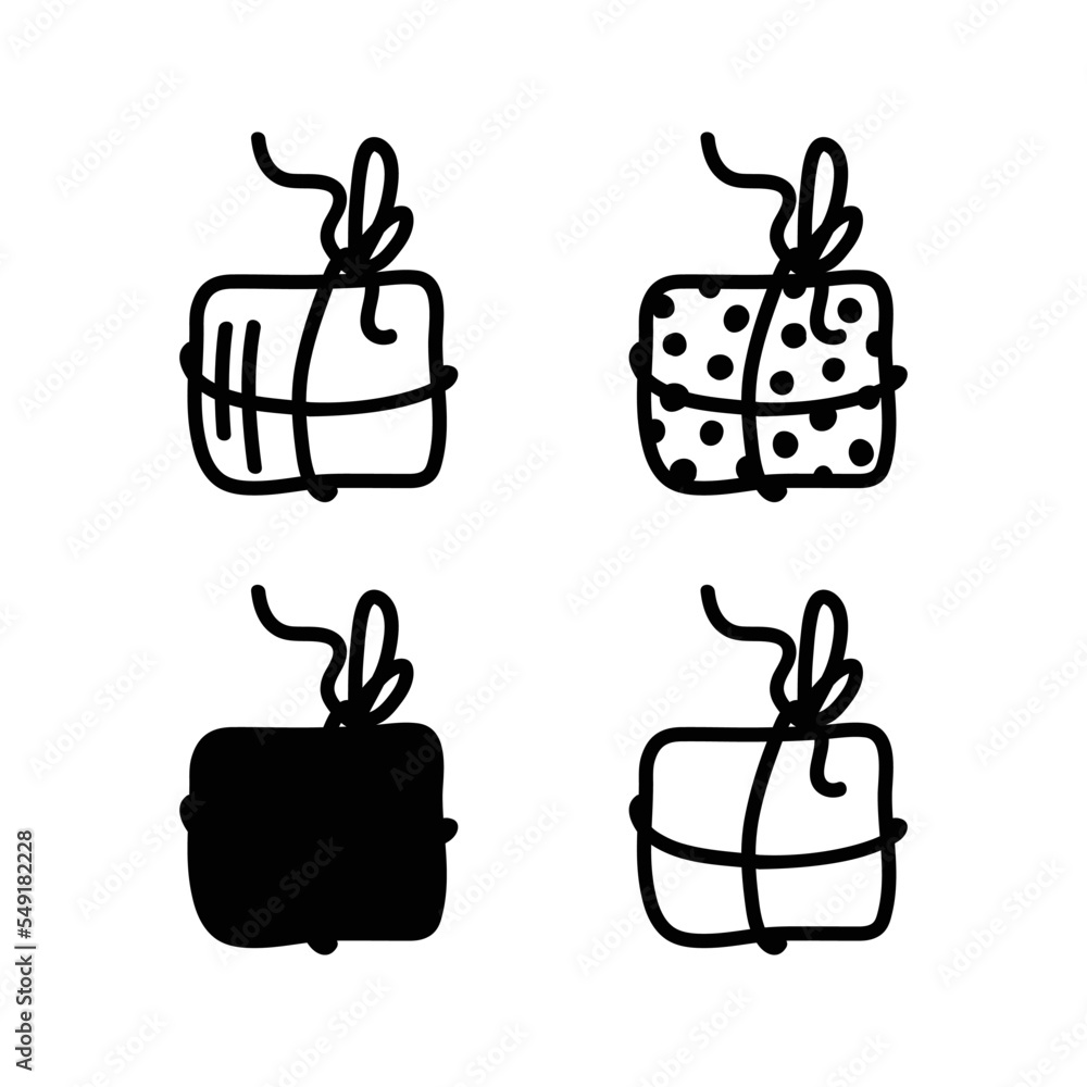 Set of gift boxes in cartoon style. Silhouette of a gift with a twine ...