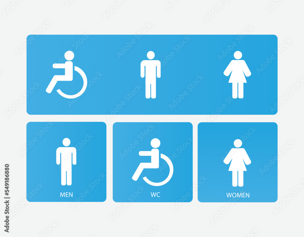 Vetor do Stock: WC symbols. Set with toilet sign. Blue and white ...