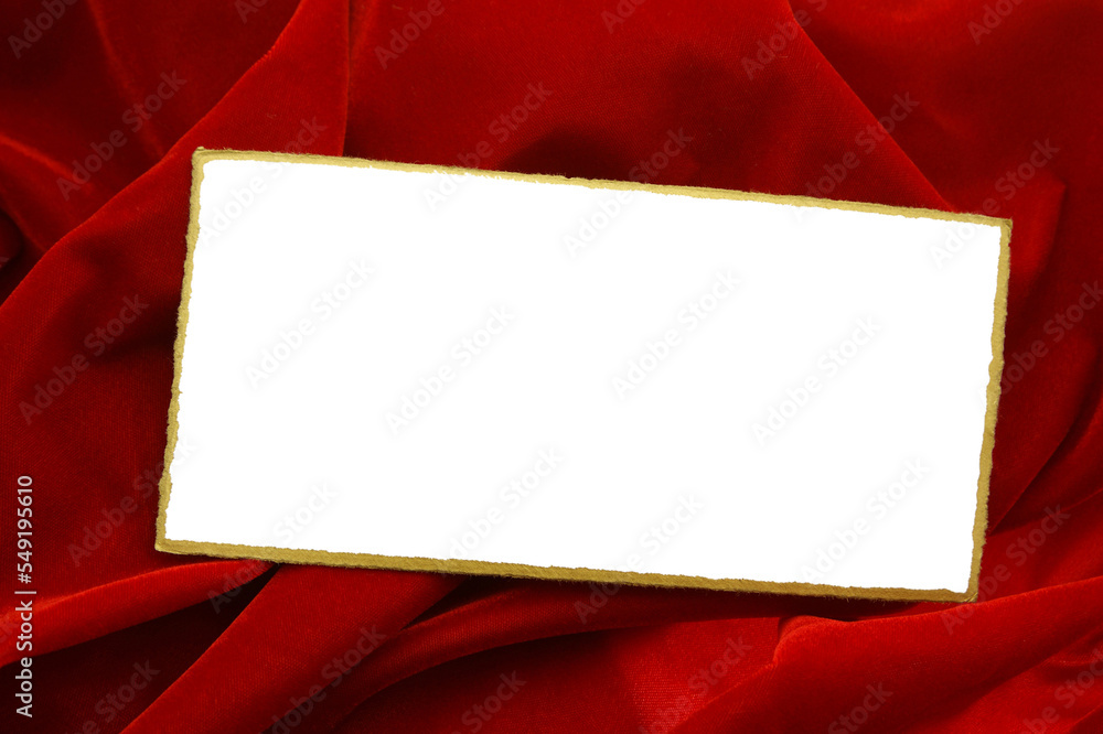 Elegant note card with copy space on red velvet for christmas or ...