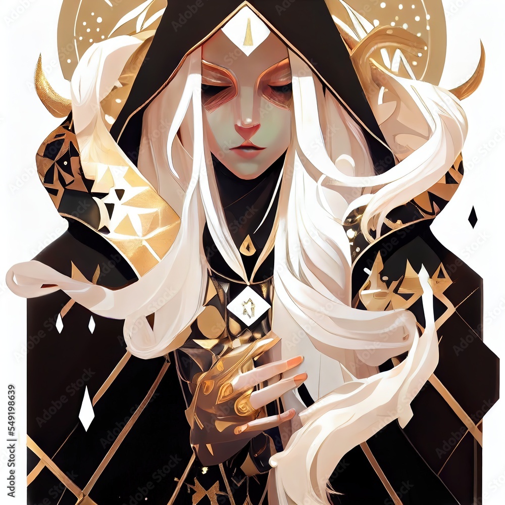 Sci-fi elf wizard, elf In a black and gold robe Stock Illustration ...