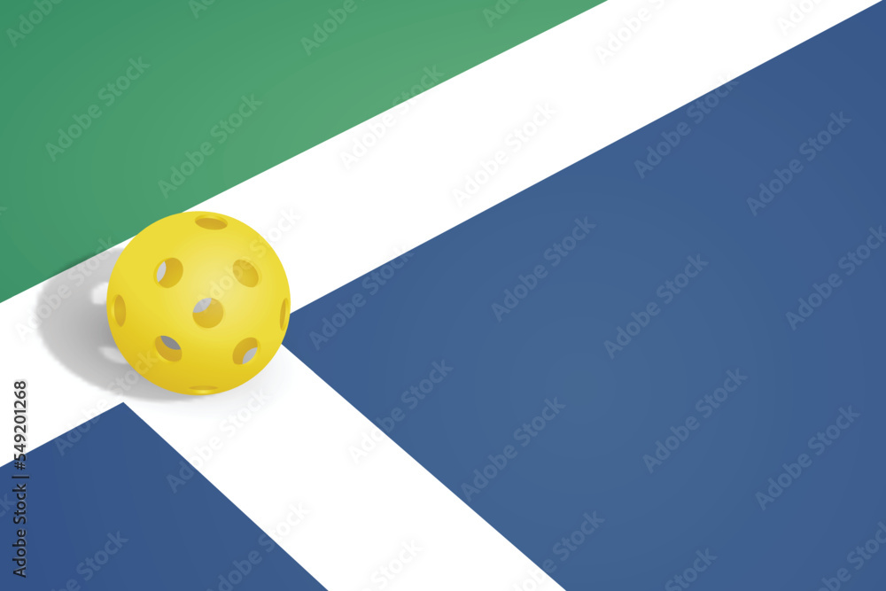 pickleball background with a yellow ball over the field line ...