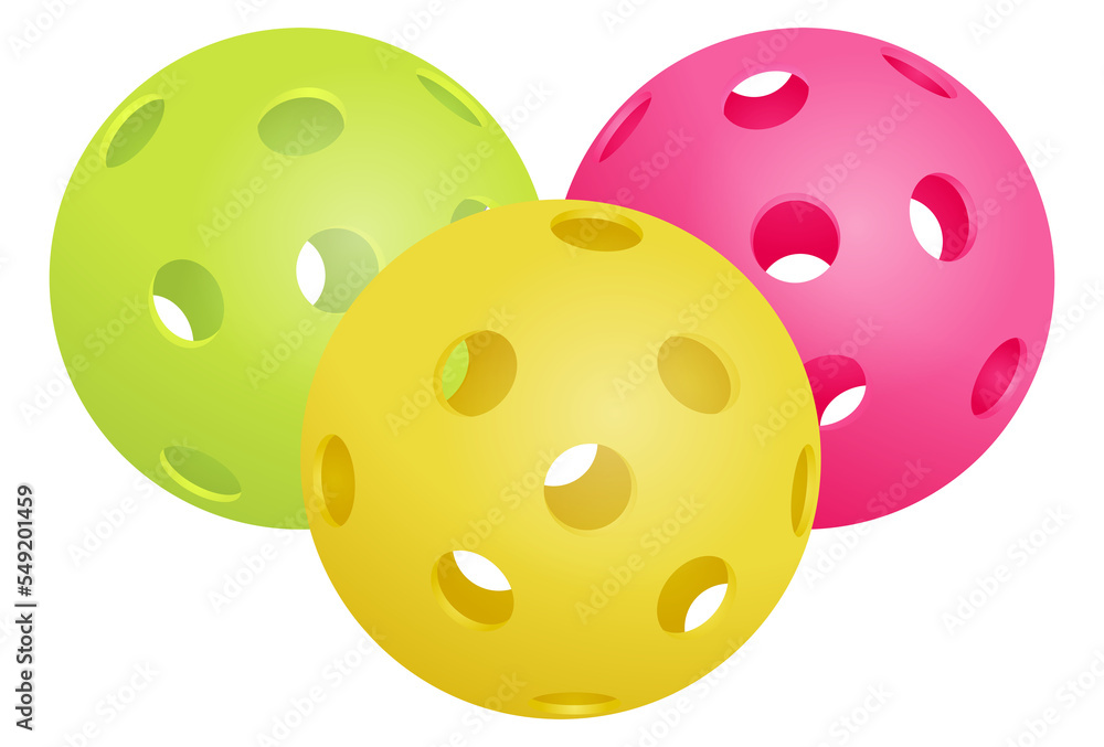 3 different colored balls for pickleball with transparent background ...