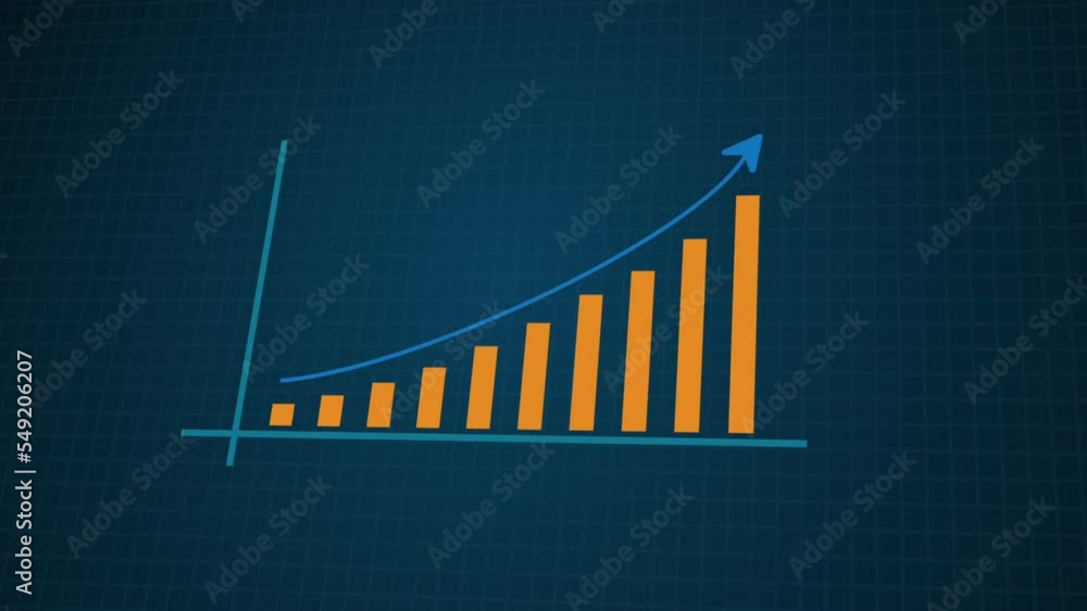 4k HUD graph with rising up arrow and bar stats. Financial data and ...