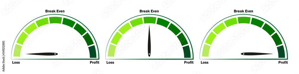 Profit - Loss - Break Even icon on speedometer. Isolated vector stock ...