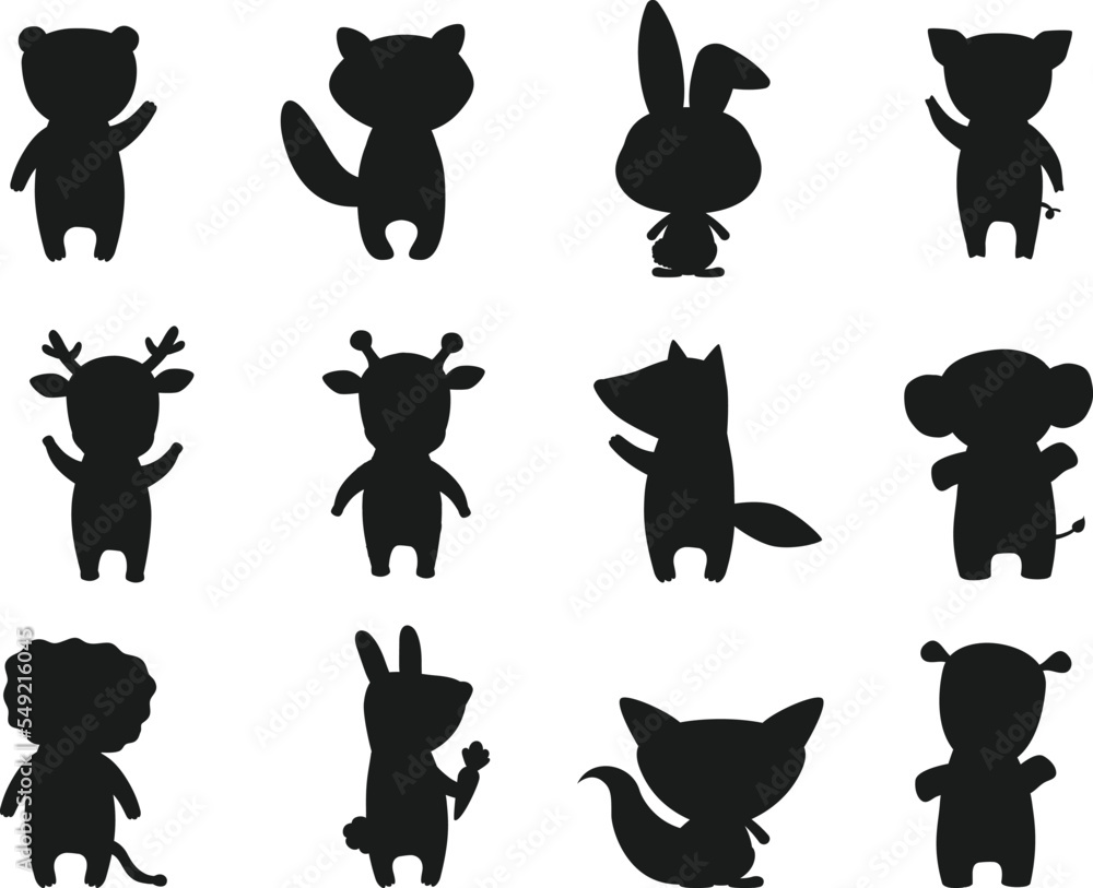 Cartoon Animals scissors skills collection isolated vector Silhouette ...