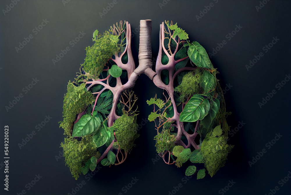 Illustration of human lungs formed from the plexus of various green ...