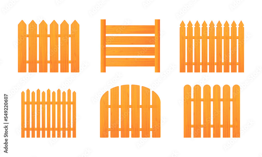 Vector illustration of wooden fences isolated on white background. Set ...