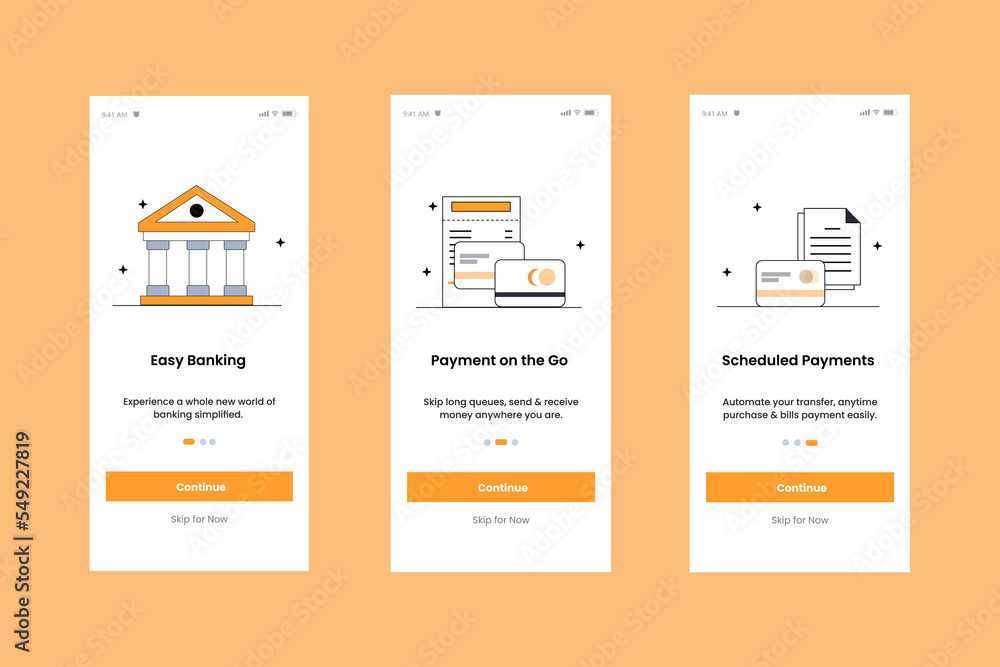 onboarding app screens for banking application for mobile apps e UX, UI ...