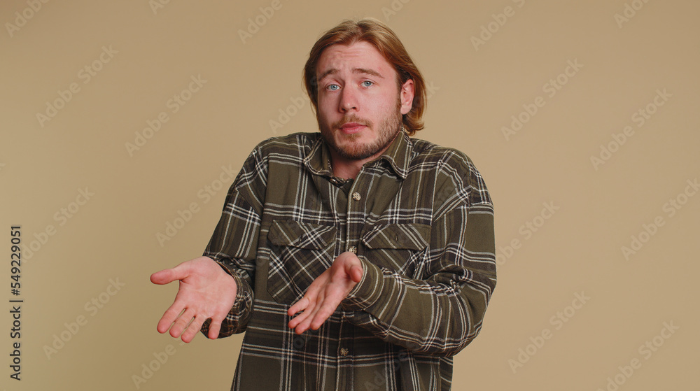 Man raising hands asking what why reason of failure demonstrating ...