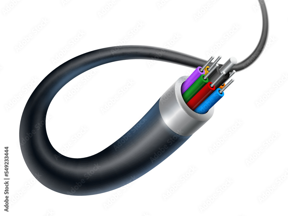 Black Glossy Cable Isolated on White Background. The front is clear ...