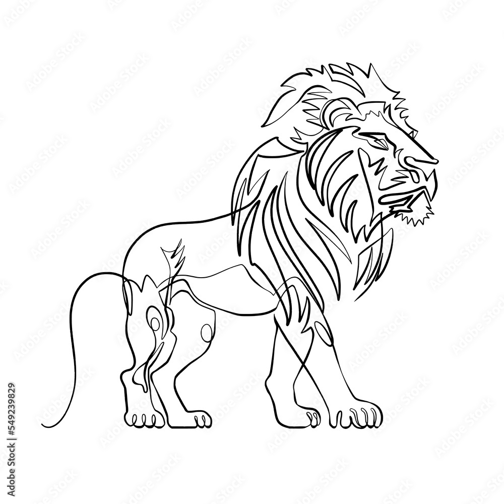The lion stands, side view, vector in one line Stock Vector | Adobe Stock