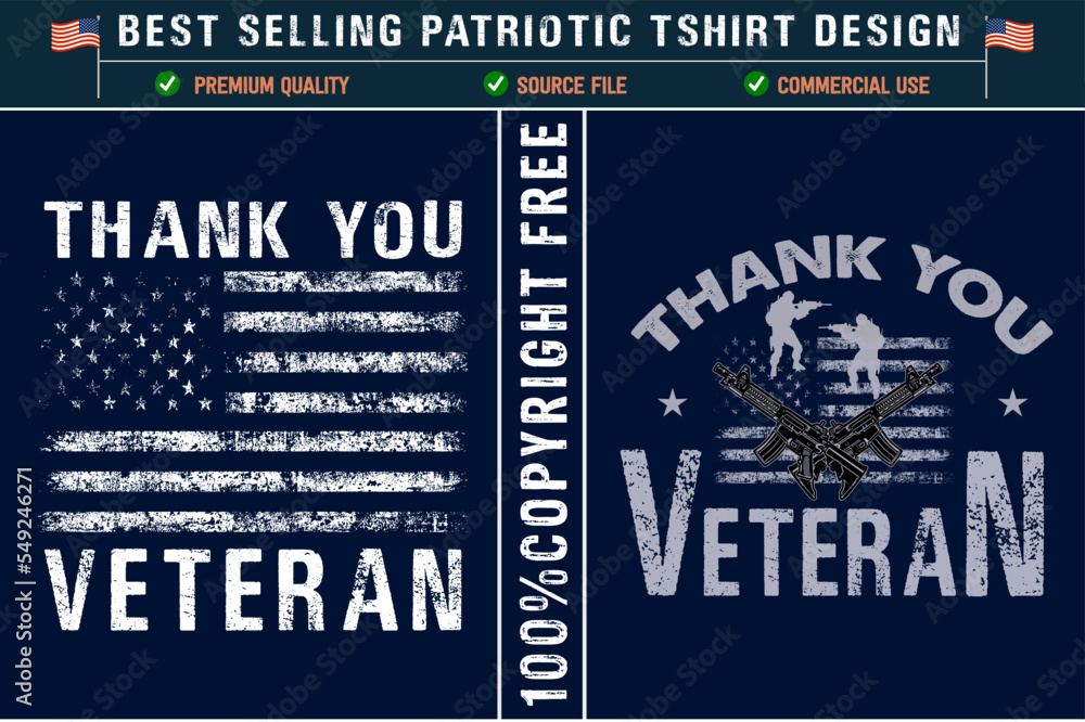 Thank you veteran usa best patriotic veteran t-shirt design with usa ...