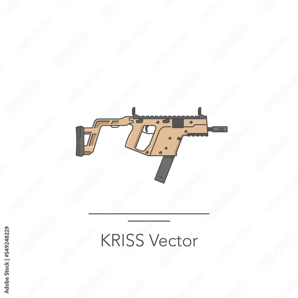 KRISS Vector outline colorful icon. Isolated submachine gun on white ...