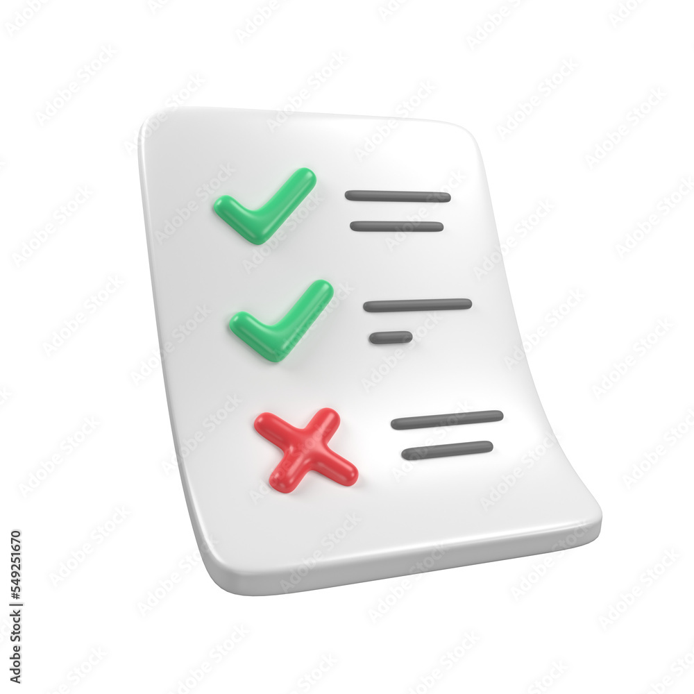 Exam check list with check mark 3D Stock Illustration | Adobe Stock