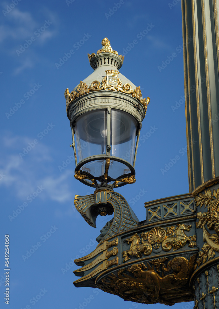 Famous and iconic luxury Parisian street lamp in Concorde Square on the ...