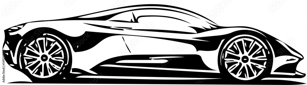 stylized sports car silhouette sketch. Side view of modern supercar ...