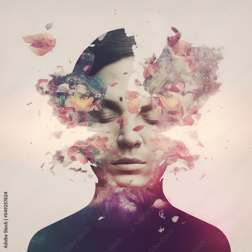 Double exposure surreal image of woman representing stress. Great for ...