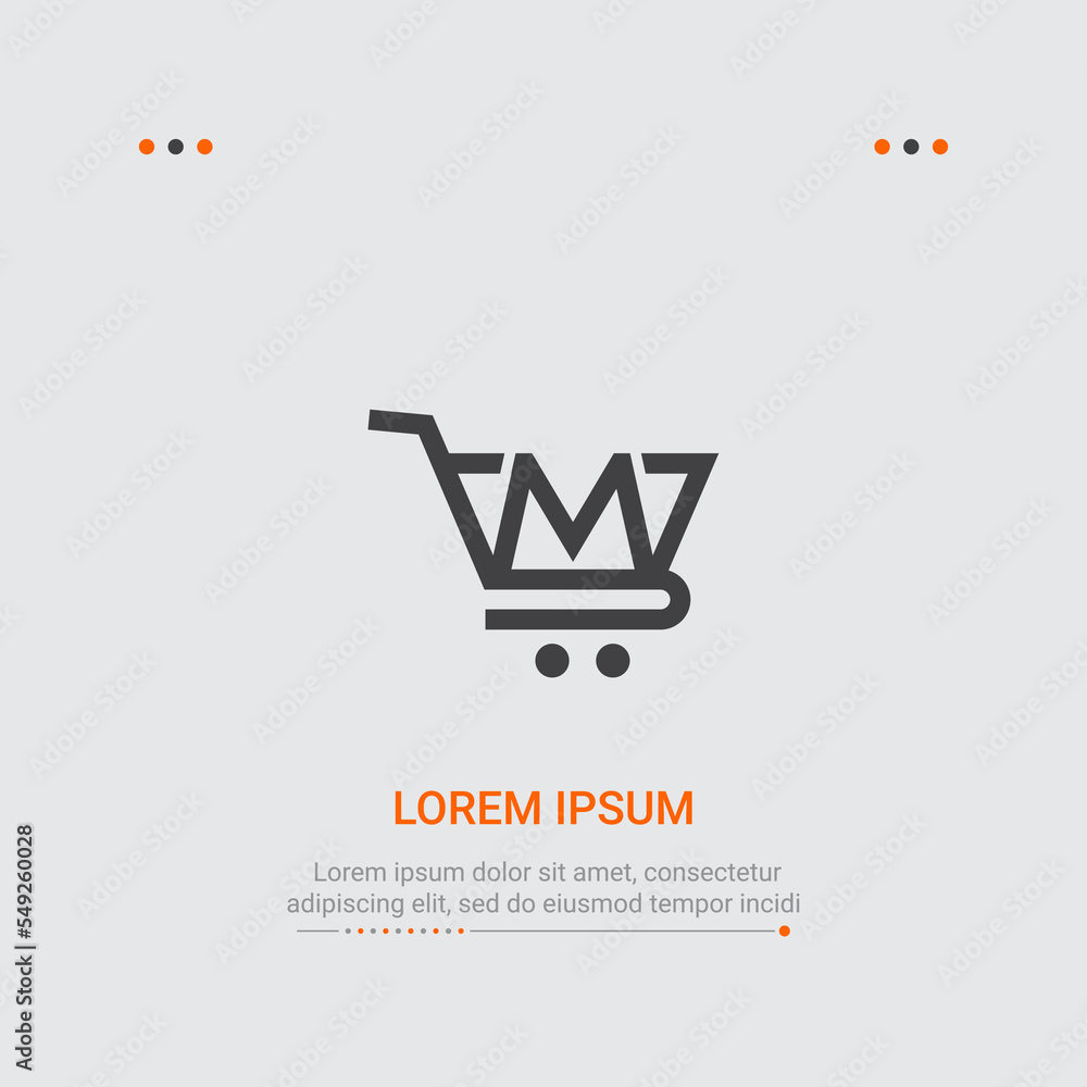 M Letter plus Shopping cart Logo design template Stock Vector | Adobe Stock