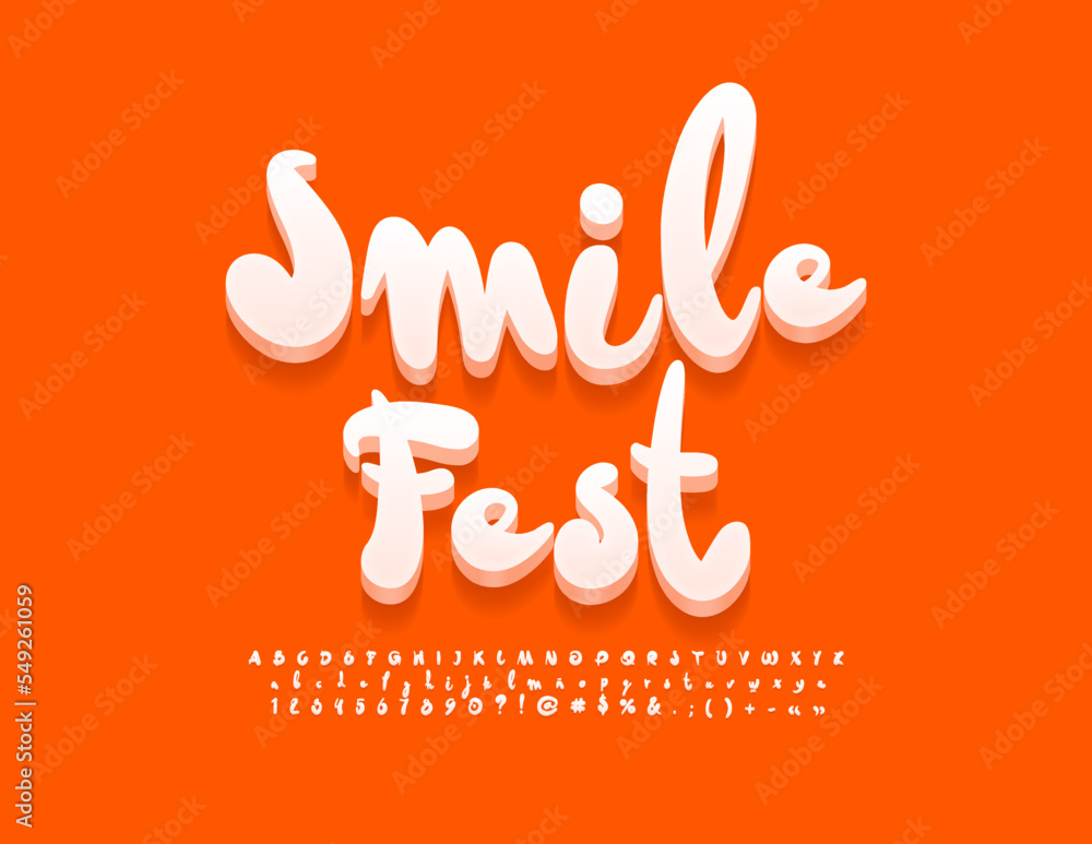 Vector funny poster Smile Fest. White playful 3D Font. Modern Alphabet ...