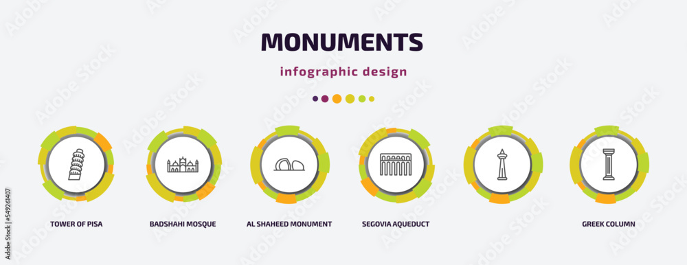monuments infographic template with icons and 6 step or option ...
