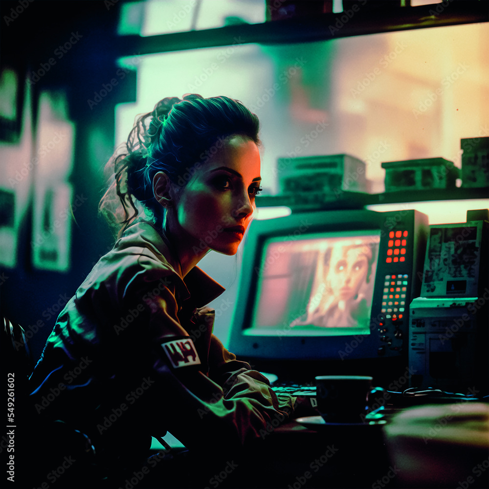 Female detective on a cyberpunk movie, hyperealistic digital ...